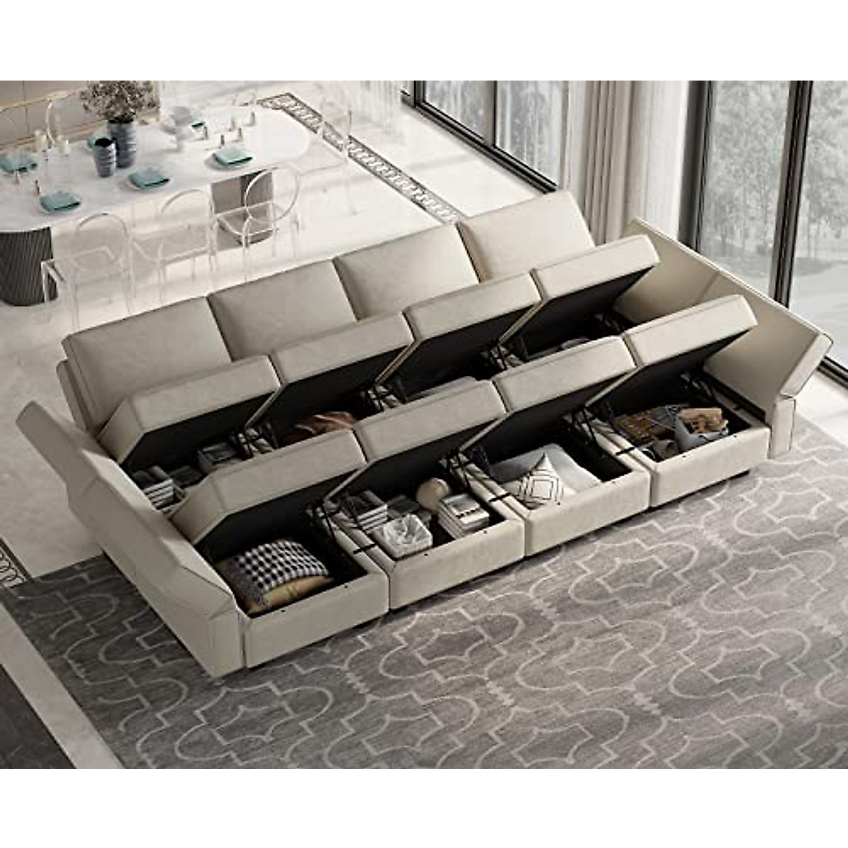 Belffin Modular Sectional Sofa with Storage Chaises Sleeper Couch 8 Seat Bed Grey…