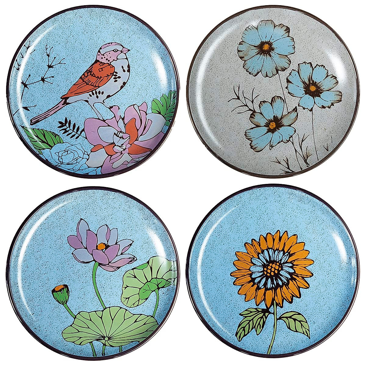 Bicuzat 6-Inch Porcelain Snack Plate, Banquet Dessert Plate, Flower and Bird Pattern, Set of 4