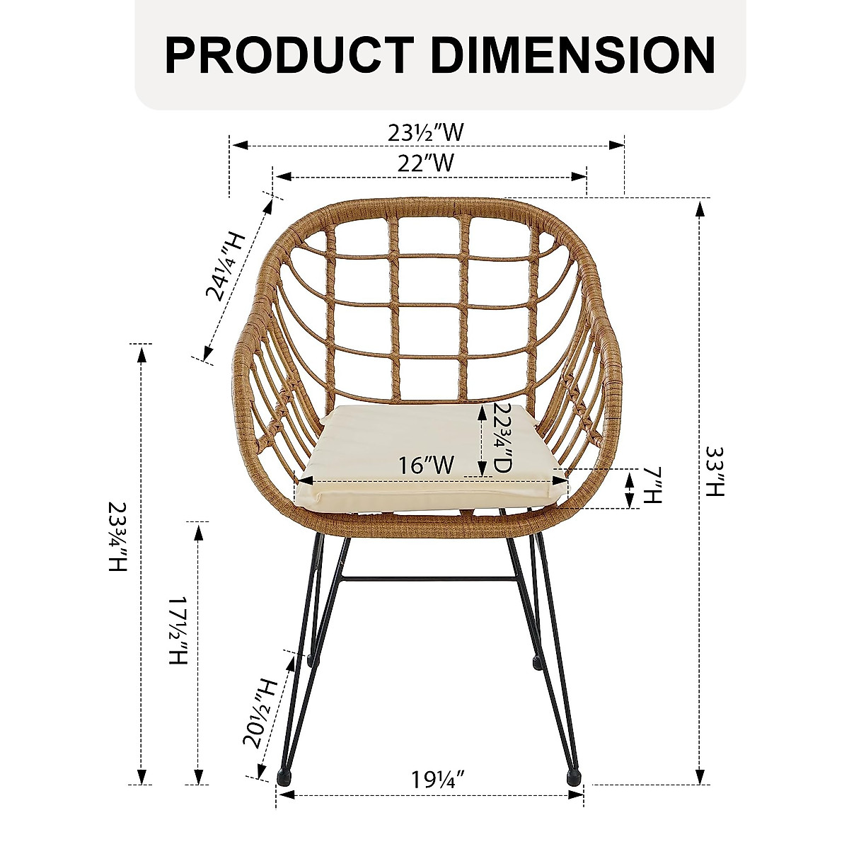 MOOOTTO 3 Pieces Outdoor Conversation Set, Patio Bistro Sets with 2 PE Wicker Chairs and Coffee Table,Patio Furniture Set for Porch, Sunroom, Deck, Backyard