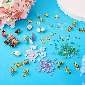 KISSITTY Hair Jewelry Beads Gem Charms for Braids Tibetan Style DIY Hair Dreadlocks Braiding Kit Gemstone Shell Hair Clips Coil Cuffs Accessories for Women Girl Hair Braids Decorations