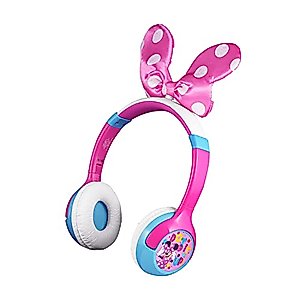 eKids Minnie Mouse Kids Bluetooth Headphones, Wireless Headphones with Microphone Includes Aux Cord, Volume Reduced Kids Foldable Headphones for School, Home, or Travel