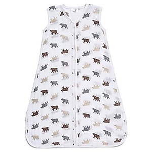 aden + anais Essentials Classic Sleeping Bag, 100% Cotton Muslin, Wearable Baby Blanket, Bear Necessities, Medium, 6-12 Months