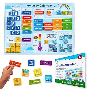 Simply magic 58 PCS Kids Calendar 2024 - My First Daily Magnetic Calendar for Kids, Days of The Week Calendar for Kids, All About Today Board, Preschool Wall Calendar for Classroom, for Home