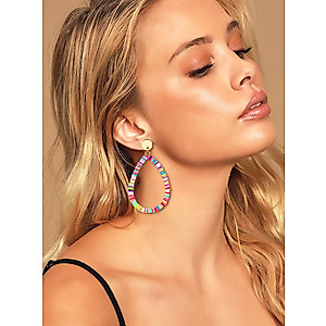 XOCARTIGE Heishi Bead Drop Earrings Colorful African Vinyl Beaded Hoop Dangle Earring Studs for Women Bohemia Summer Beach Accessory (A Rainbow)