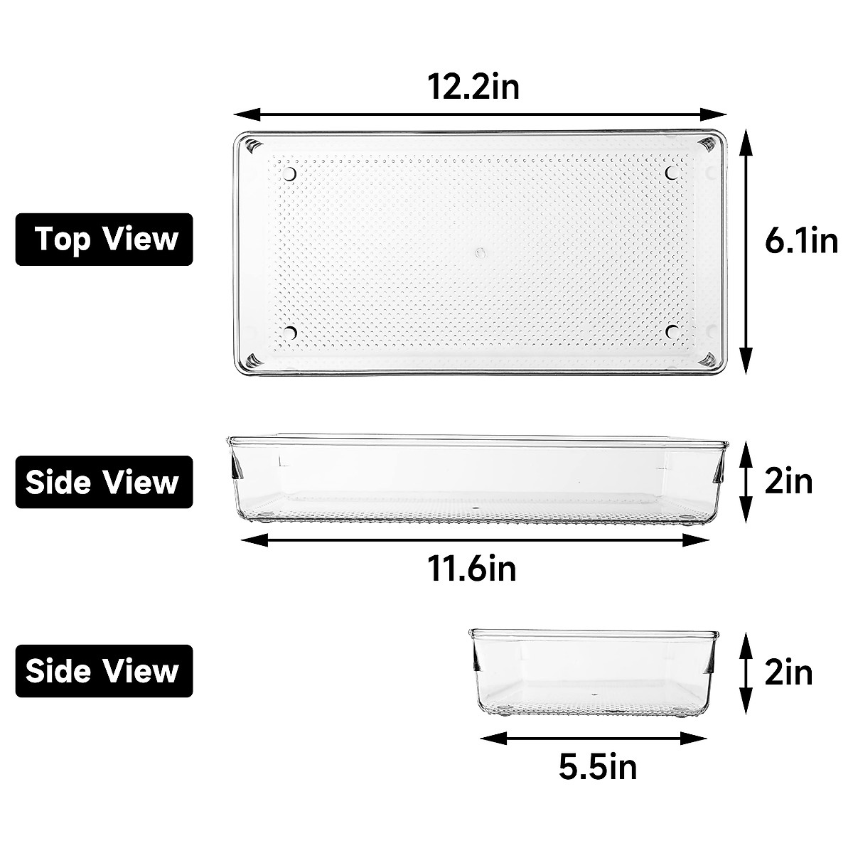 3 Pack Clear Plastic Drawer Organizer Tray Cutlery Utensil Makeups Drawer Organizers 12" X 6"