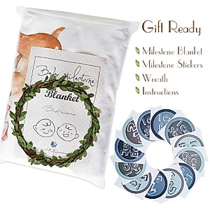 Yoothy Woodland Baby Monthly Milestone Blanket for Boy Girl Unisex, Gift for Baby Shower, Baby Photo Blanket for Newborn Picture, Wreath &12 Stickers Included, Soft Flannel Blanket 45''x40''