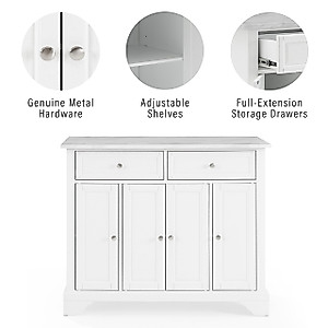 Crosley Furniture Avery Rolling Kitchen Island Storage Cart with Shelves, Microwave Stand, Coffee Bar, Distressed White