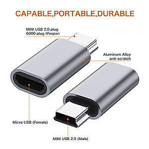 Micro USB to Mini USB 2.0 Adapter, (2-Pack)Micro USB Female to Mini USB 2.0 Male Convert Connector Support Charge & Data Sync Compatible PS3 Controller, MP3 Player, Dash Cam, Digital Camera, Hero 3+