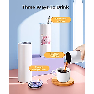 Hiipoo 8 Pack Sublimation Tumblers bulk 20 oz Straight Skinny with Sublimation Papers, Lids and Straws, Shrink Wrap, Sublimation Tumbler Cups for Tumbler Heat Press and Heat Transfer