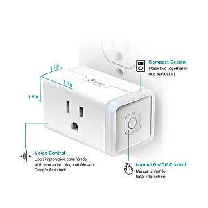 Kasa Smart Plug HS103P2, Smart Home Wi-Fi Outlet Works with Alexa, Echo, Google Home & IFTTT, No Hub Required, Remote Control,15 Amp,UL Certified, 2-Pack White