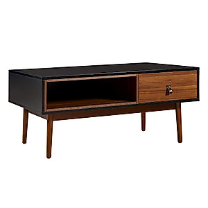 Versanora Reno Coffee Table with Storage Space-Black/Walnut, 39.62" x 21.62" x 17.75"