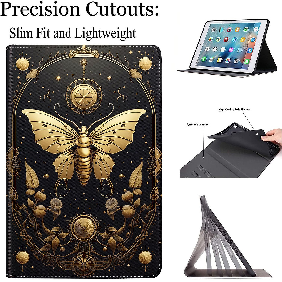 Case for Samsung Galaxy Tab S8 2022/Tab S7 2020 11 Inch (Model SM-X700/X706/T870/T875/T878), Multi-Angle Stand Smart Protective Cover, Shockproof Case Auto Sleep/Wake, Golden Moth