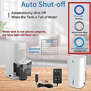 Small Quiet Dehumidifiers 30oz 850ml Portable Electric Dehumidifier with Smart Features Auto-Off for Damp Home, Room, Bedroom, Bathroom Wardrobe, Basement, Office