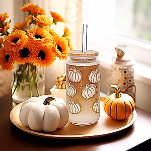ANOTION Fall Coffee Cups - Fall Decor Pumpkin Mug Fall Coffee Mug Iced Coffee Cups Unique Autumn Decor Pumpkin Decorations Thanksgiving Tumbler Fall Wedding Tumbler Can Shaped Fall Cups - 18oz
