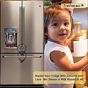 Fridge Cabinet Door Lock with Keys, Fresheracc Refrigerator Latch Baby Child Kids Proof Safety Cable Locks for French Doors Kitchen Bathroom RV No Drill No Screw Adhesive (2 Pack, Black)