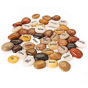 ROCKIMPACT 50PCS Engraved Rocks Different Words Inspirational Stones Bulk Faith Stones Zen Stones Gratitude Rocks Healing Prayer Stones Encouragement Rocks, 2"-3" Each