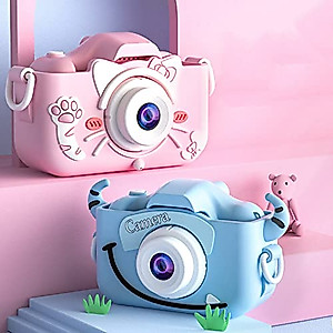SLSFJLKJ Kids Camera with Silicone Case, Video Camera for Children with Fun Games, Kids Digital Camera with Special Effects, Rechargeable Battery, Ideal for Boys and Girls (Blue Cow Bare Metal)