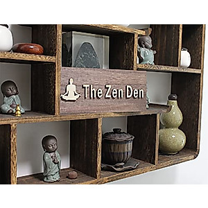FIREFLYWEB The Zen Den signs Room Decor Meditation in Progress Wall Hanging Sign with Hooks Inspirational Wooden Door Plaque for Yoga Studio Bedroom Decoration (Brown)
