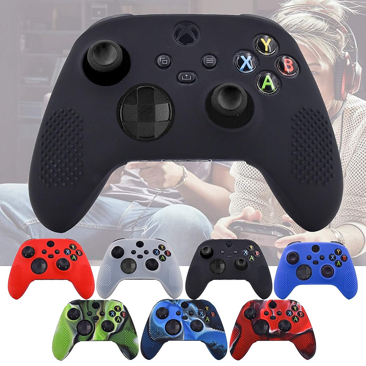 X Series X Controller Skin,Hikfly Controller Cover Compatible with Xbox Series X/S Controller Grips Case Non-Slip Studded Silicone Controller Cover with 4pcs Thumb Grips Caps(Red)
