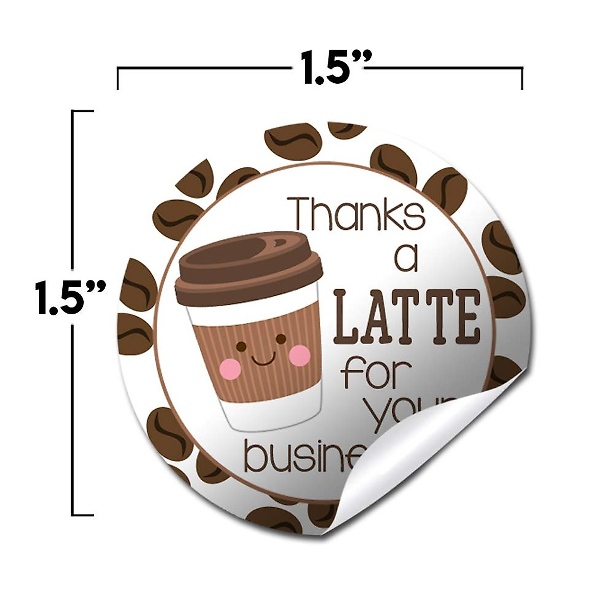 Thanks A Latte Coffee Themed Thank You Customer Appreciation Sticker Labels for Small Businesses, 60 1.5" Circle Stickers by AmandaCreation, Great for Envelopes, Postcards, Direct Mail, & More!