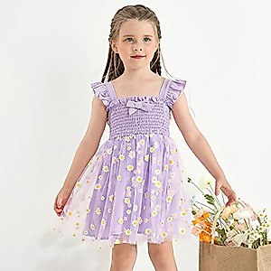 URMAGIC Toddler Girls Ruffle Sleeveless Dresses Daisy Solid A-line Summer Casual Party Sundress 12M-5Y