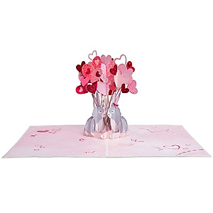 Pop of Art - Love Bunnies Valentines Day Pop Up Card, Handmade 3D Popup Greeting Cards for Valentines Day, Wedding, Anniversary, Love, Romance, Thinking of You, All Occasion | 5" x 7"