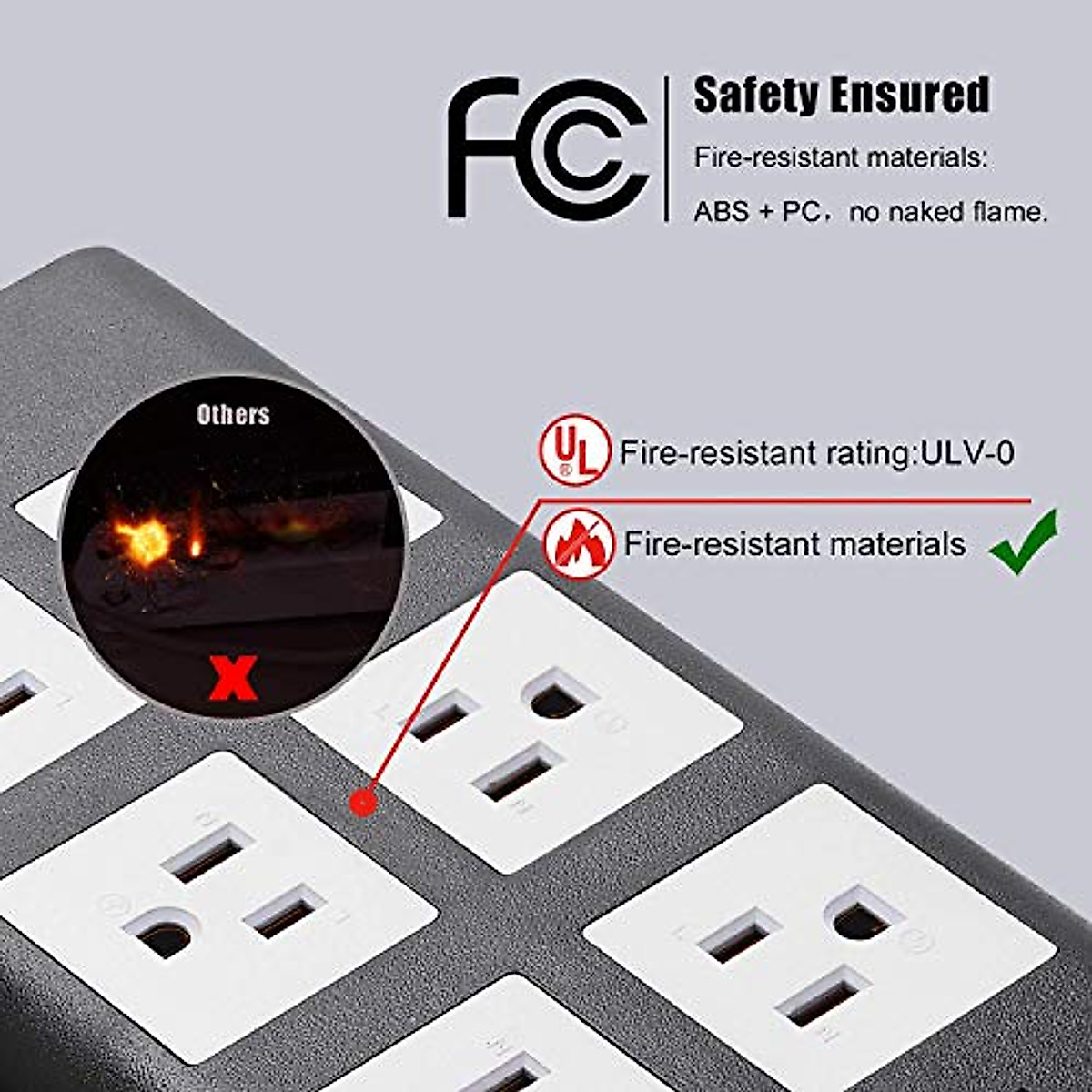 Power Strip, SUPERDANNY Flat Plug Surge Protector, 10 ft Extension Cord with 15A 6 Widely Multi Outlets, 3.1A Fast Charge 4 USB Ports, Fire-Retardant
