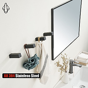 JQK Bathroom Towel Hook Black, 304 Stainless Steel 0.8mm Coat Robe Clothes Hook for Bathroom Kitchen Garage Wall Mounted (Pack of 4), Matte Black, RH220-PB-P4