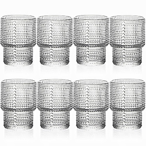 ZOOFOX Set of 8 Juice Glasses, 7 oz Heavy Base Hobnail Glassware for Drinking Orange Juice, Stackble Vintage Drinking Glasses for Beer, Cocktail, Soda, Beverage, Whiskey, Juice, Iced Coffee