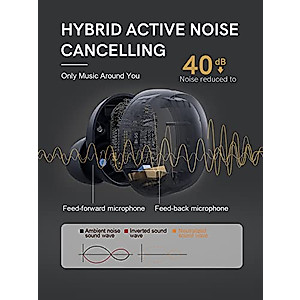 QCY HT01C Hybrid Active Noise Cancelling Wireless Earbuds, in-Ear Detection Headphones, IPX6 Waterproof Bluetooth 5.1 Stereo Earphones, Light-Weight, Immersive Sound Premium Deep Bass Headset