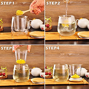 WHJY Glass Tea Cup with Infuser and Lid, 15 ounce Glass Tea Cups with Strainer, Loose Leaf Tea Cup Mug for One, Lead-free Borosilicate Glass Teacups, Heat Resistance, Microwave & Dishwasher Safe