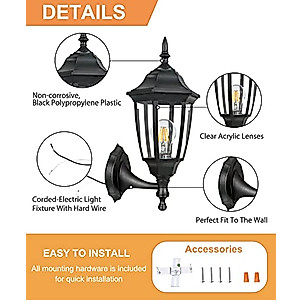 FUDESY Outdoor Wall Porch Lights, Exterior Waterproof Wall Sconce Light Fixture, Black Plastic Wall Lantern Wall Mount Lighting for Front Door, Garage, Patio, FDS341B2 (Bulb Included)