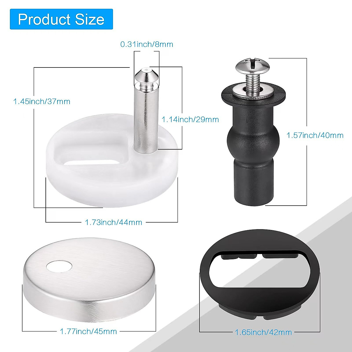 Colomira Toilet Seat Fixings, 2 Pcs Universal Quick Release Toilet Seat Fittings, Stainless Steel Toilet Seat Screws Kit for WC Toilet Blind Holes