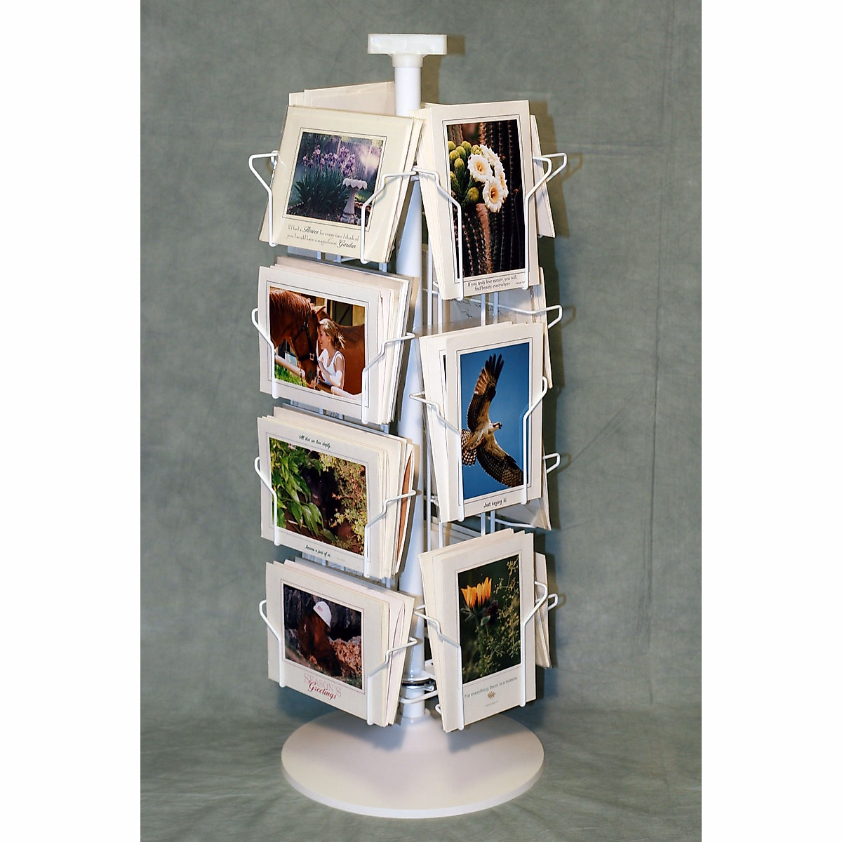 Photographer's Edge, Greeting Card Organizer, Counter Top Spinner Rack, Horizontal & Vertical Pockets for 5" x 7" Cards - White