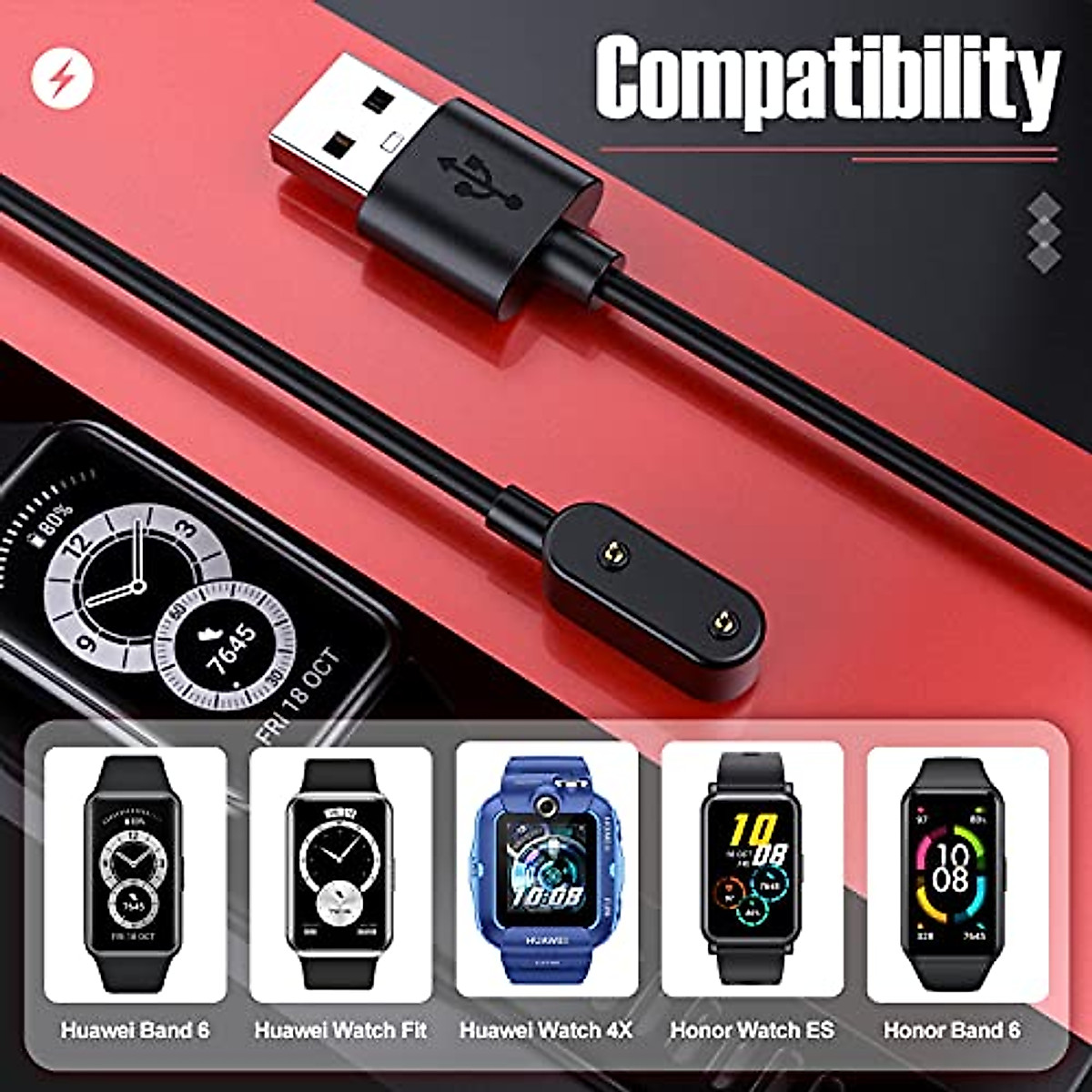 TiMOVO Charger Compatible with Huawei Band 6/Honor Band 6/Honor Watch ES/Huawei Watch Fit/Huawei 4X Smartwatch, Magnetic USB Charging Cable 3.3ft, Replacement Charging Cable Cord - Black