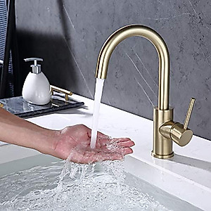 WiPPhs Bar Faucets Single Hole, Brushed Gold Mini Kitchen Sink Faucets, Single Handle Lead-Free Modern Wet Bar Sink Faucets Mixer Taps