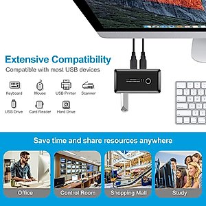 USB 3.0 Switcher Selector 2 Computers Sharing 4 USB Devices KVM Switch Hub Adapter for Keyboard Mouse Printer Scanner U-Disk, Hard Drives, Headsets, KVM Console Box Compatible with Mac/Windows/Linux