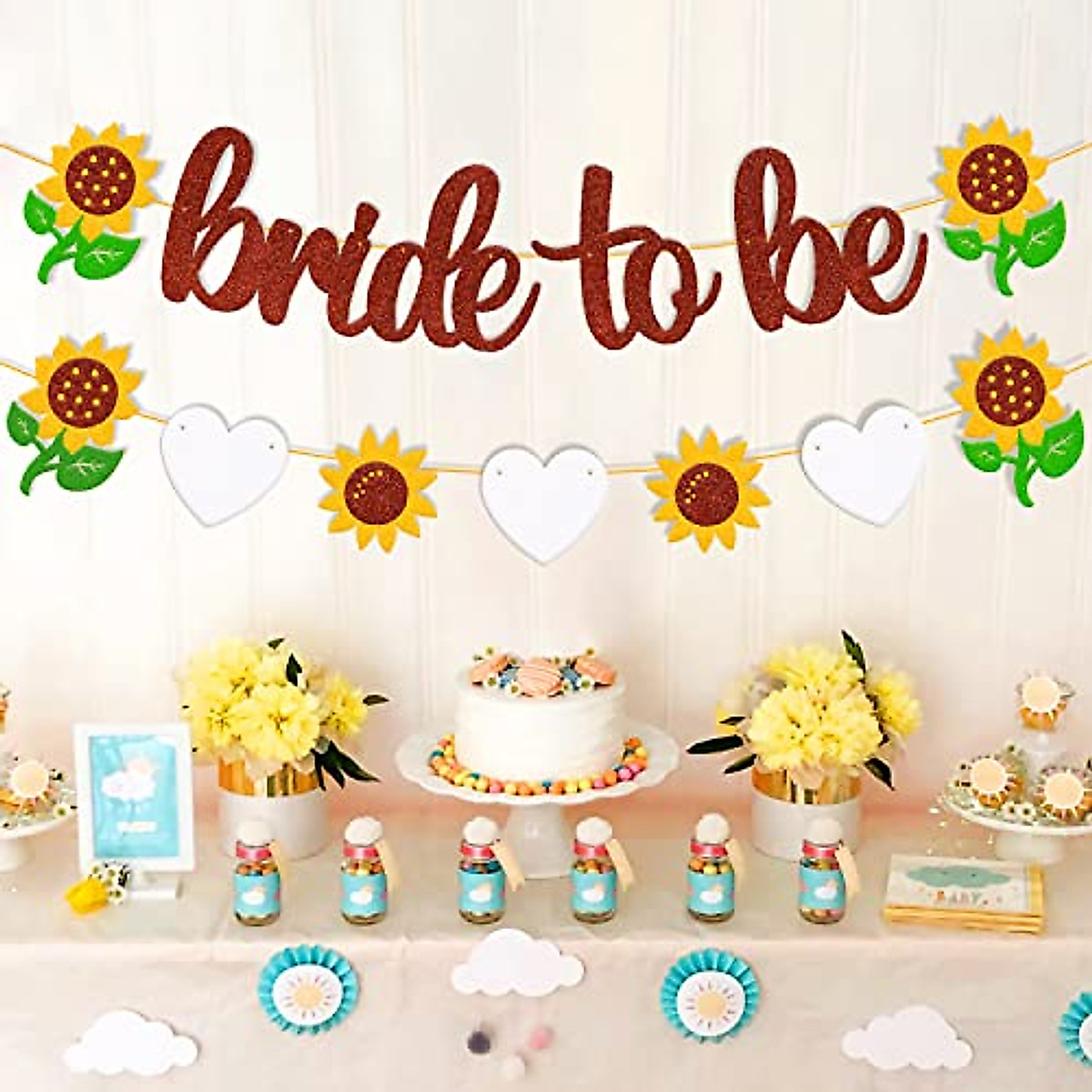 Sunflower Bridal Shower Banner Bride-to-be Sunflower Garland for Engagement Wedding Bachelorette Hen Party Supplies Glitter Gold Brown Decorations