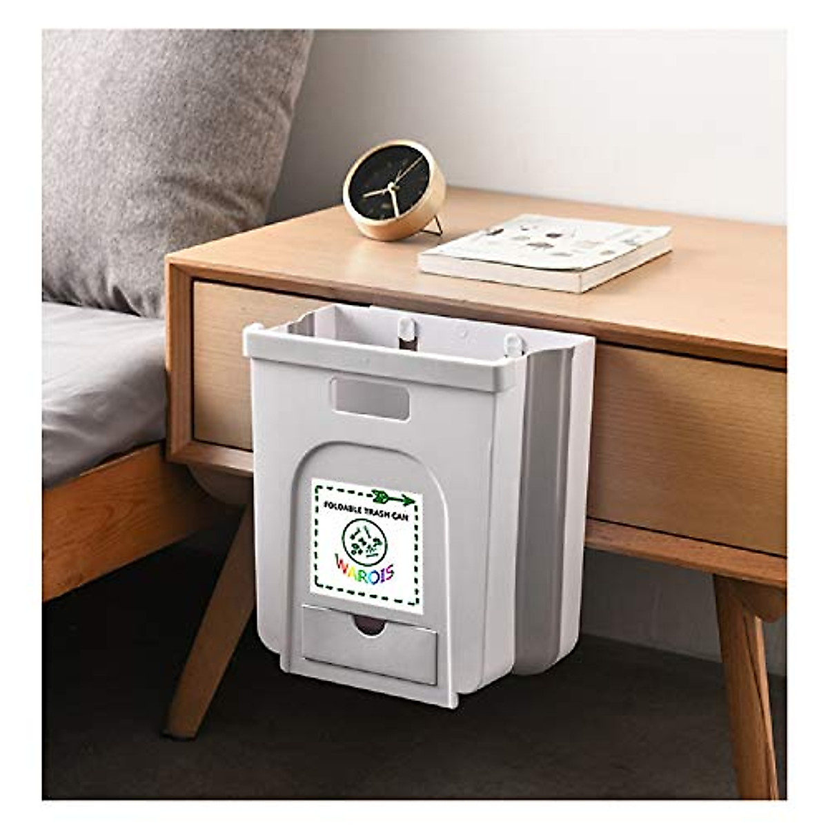 Upgrate Foldable Trash Can 9L Hanging Folding Garbage Bin with Waste Bag Pocket for Home & Portable Outdoor Collapsible Trash Bin (White)