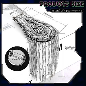 4 Pieces Metal Tassel Link Chain Epaulet Beaded Crystal Shoulder Boards Badge Punk Rivet Shoulder Jewelry Epaulettes Shoulder with Pins for Men and Women Uniform Accessories (Silver)
