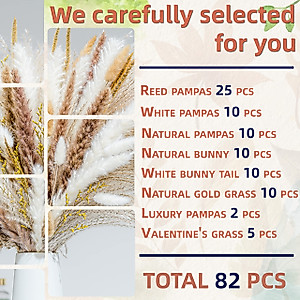 85PCS Natural Pampas Grass Bouquet | Boho & Western Wedding Decor Flowers Dried Pampas Grass Decor for Elegant Floral Arrangements, Home & Table Decorations