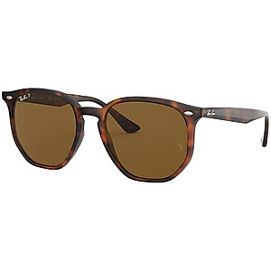 Ray-Ban RB4306F Low Bridge Fit Hexagonal Sunglasses, Light Havana/Polarized Brown, 54 mm