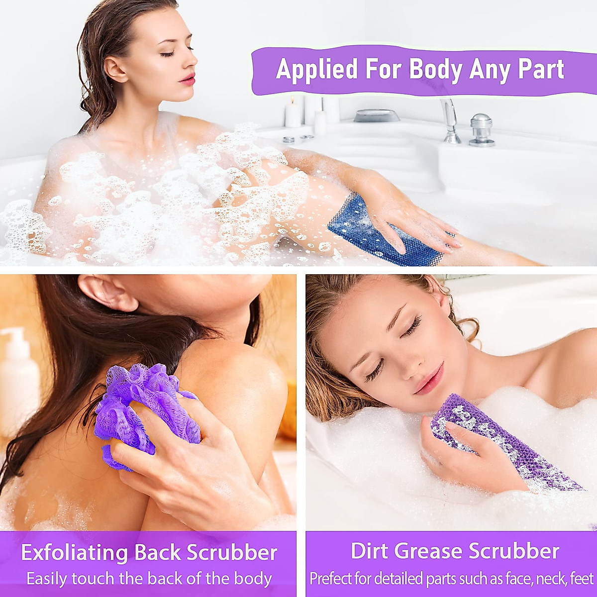 Coldairsoap 4 Pieces African Bath Sponge, African Net Exfoliating Shower Body Scrubber Back Scrubber Skin Smoother for Daily Use