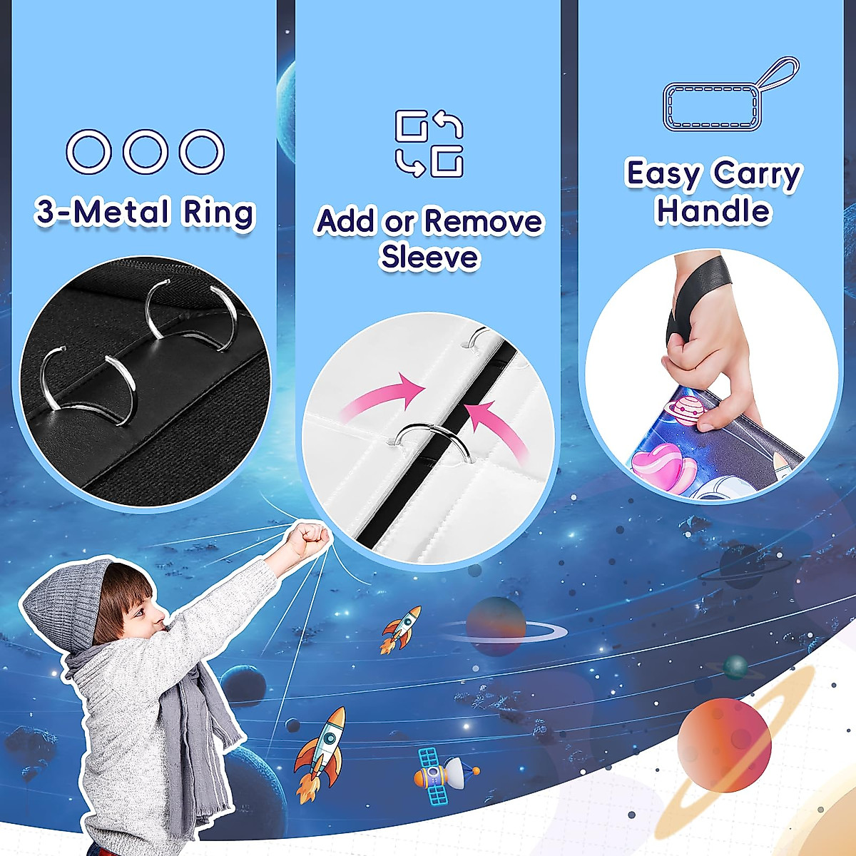 504 Cards Binder for Boys Gifts, Trading Card Binders Holder Case with 63 Sleeves, 4 Pocket Card Packs Album Book for Girls Kids Collecting Cards (Blue)