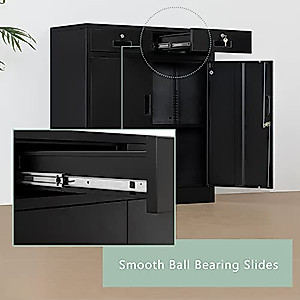 2 Drawers Metal Cabinet, 36” Locking File Cabinet for Garage、Classroom and Office - Black