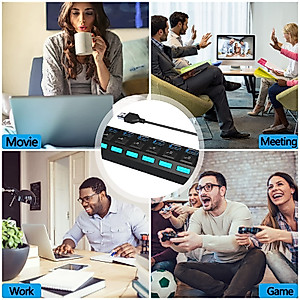 MIUOLV 7-Port USB 2.0 Hub with LED Light Power Switches, USB Splitter for Laptop, PS4 Keyboard and Mouse Adapter for Dell, Asus, HP, MacBook Air, Surface Pro, Acer, Xbox (Black)