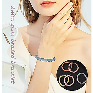 FINZOR 24Pcs 8mm Beaded Stretch Bracelet Handmade Round Glass Bracelet for Women Multicolor Matte Beads Elastic Bracelet Shining Beads Wristband Valentines Jewelry