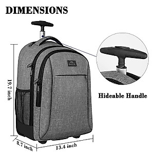 MATEIN Rolling Backpack, Water Resistant Travel Laptop Backpacks with Wheels, Large Roller College Bookbag School Computer Bag Business Luggage Carry on for Men Women Fits 17 Inch Notebook, Grey