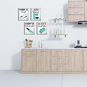 ARTINME Teal Kitchen Quotes Wall Art - Set of 4 Retro Vintage Inspirational Canvas Poster Prints Sign For Dining Room cafe and Restaurant Home Decorations