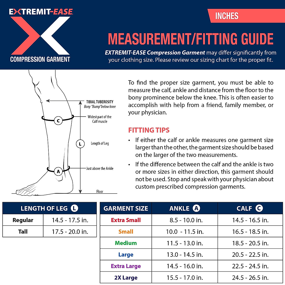 EXTREMIT-EASE Compression Garment 30-50 mmHg Lower Leg Compression Wrap - Ideal for Mild to Moderate Lymphedema Swelling, Venous Insufficiency, and Post-Op Edema - Large, Regular, Black
